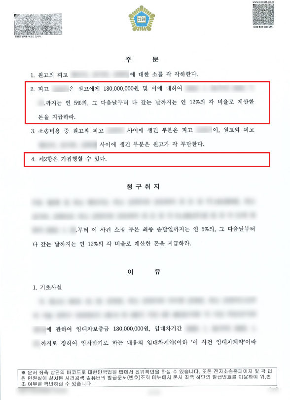 부동산 1년넘게 못받은 전세보증금반환소송 승소사례 성공사례 법률사무소 민현